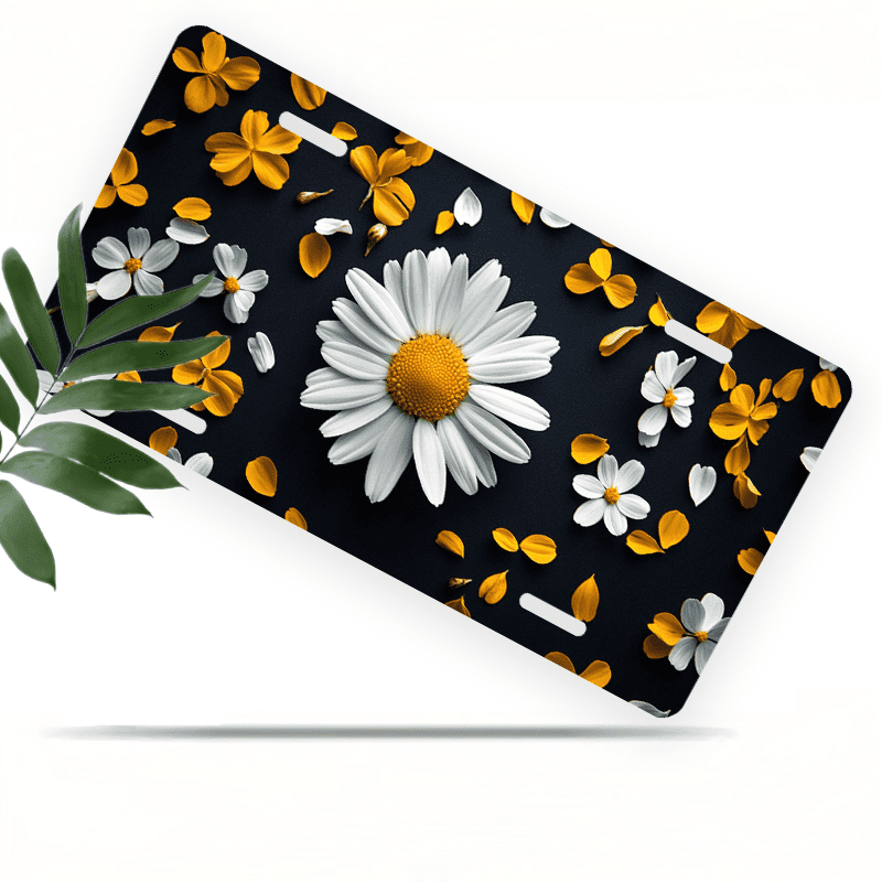 1 Pcs 2D Flat License Plate Covers & Frames, Flowers on a Dark For ...