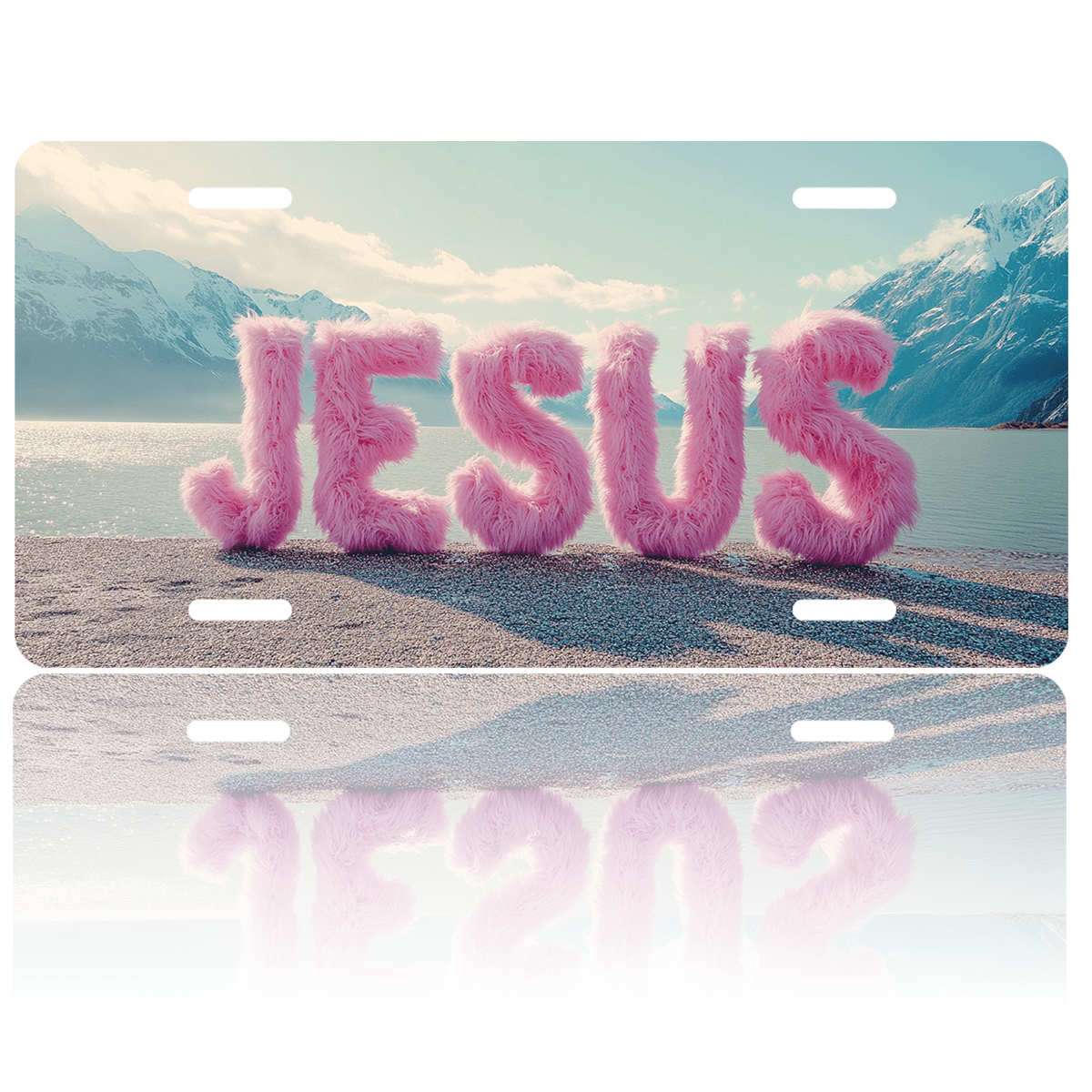 1 Pcs 2D Flat License Plate Covers & Frames, Furry Jesus on the Beach ...