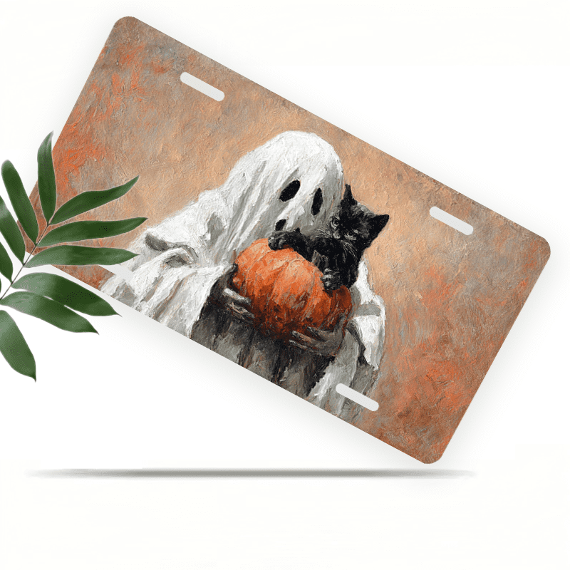 1 Pcs 2D Flat License Plate Covers & Frames, Ghost and Black Cat For ...