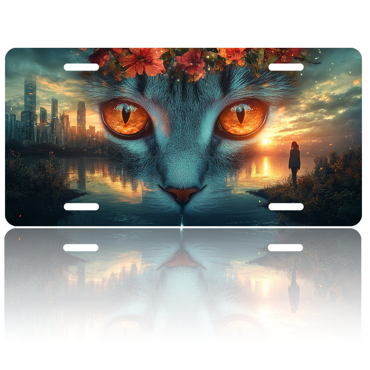 1 Pcs 2D Flat License Plate Covers & Frames, A Giant Cats Face For ...