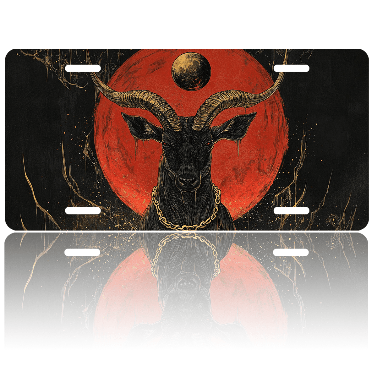 1 Pcs 2D Flat License Plate Covers & Frames, Goat with Chains and Red ...