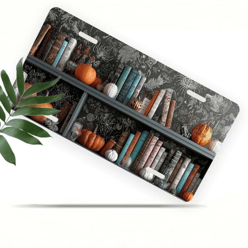1 Pcs 2D Flat License Plate Covers & Frames, Halloween Bookshelf For ...