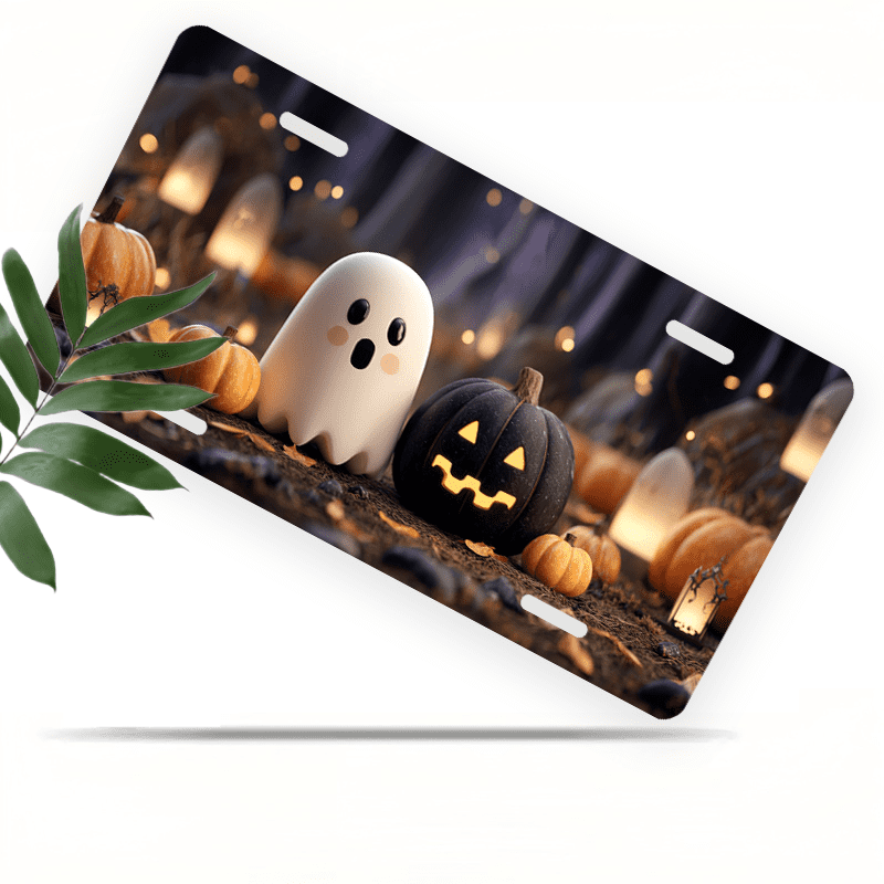 1 Pcs 2D Flat License Plate Covers & Frames, Halloween Scene For ...