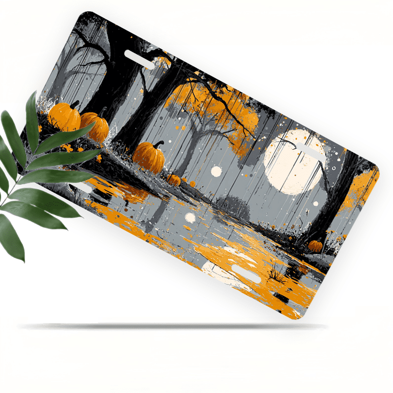 1 Pcs 2D Flat License Plate Covers & Frames, Halloween Scene For ...