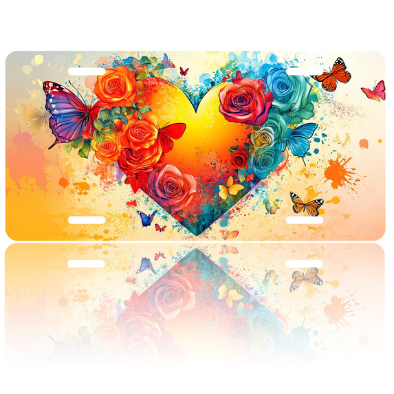 1 Pcs 2D Flat License Plate Covers & Frames, Heart with Roses For ...