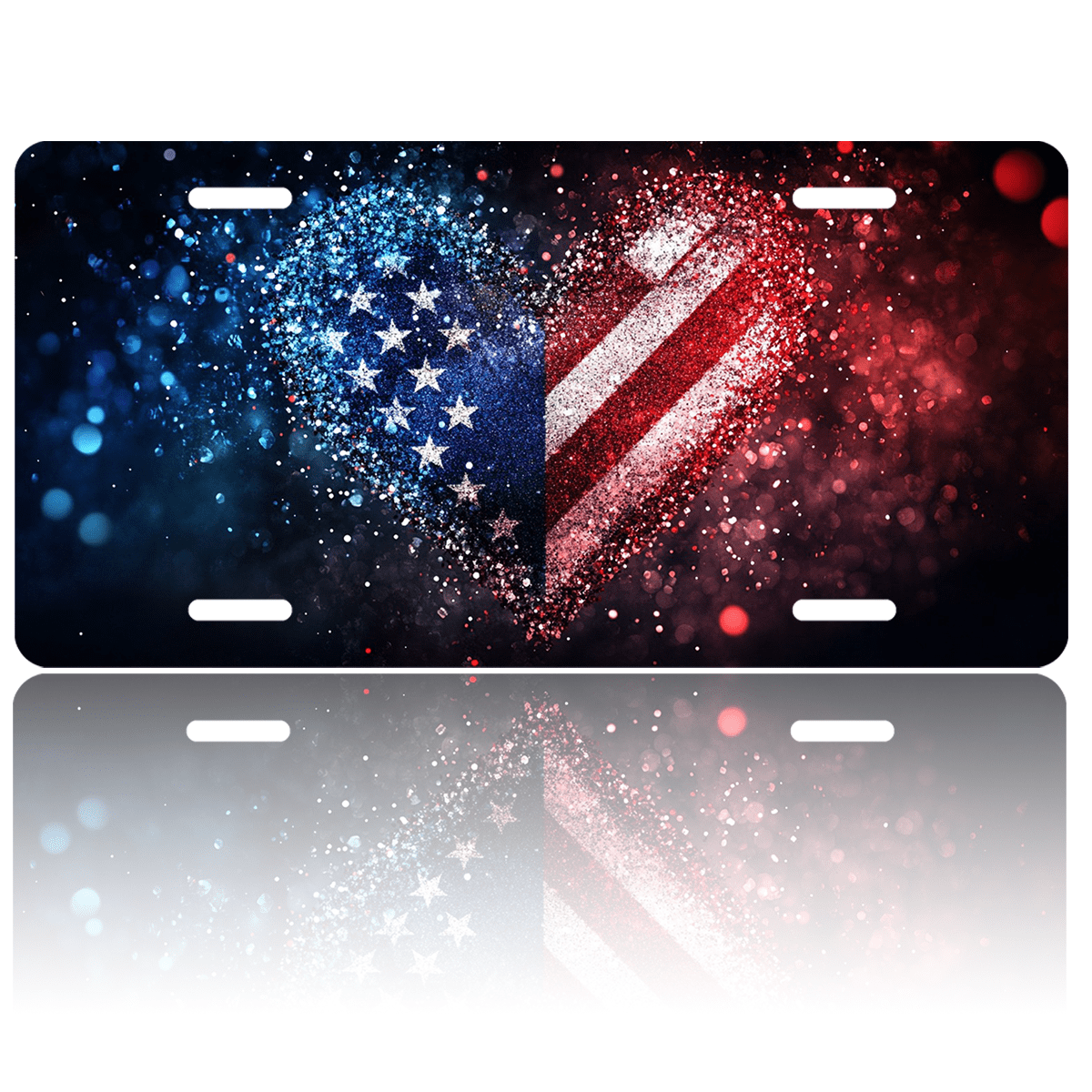1 Pcs 2D Flat License Plate Covers & Frames, Heart Shaped American Flag ...