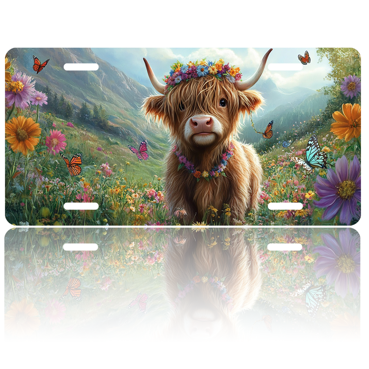 1 Pcs 2D Flat License Plate Covers & Frames, Highland Cow in a For ...
