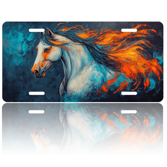 1 Pcs 2D Flat License Plate Covers & Frames, Horse with Flowing Mane ...