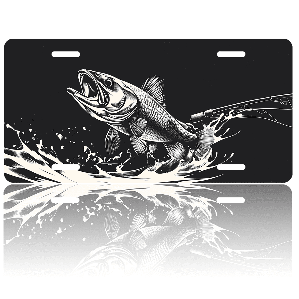 1 Pcs 2D Flat License Plate Covers & Frames, Leaping Fish Caught For ...