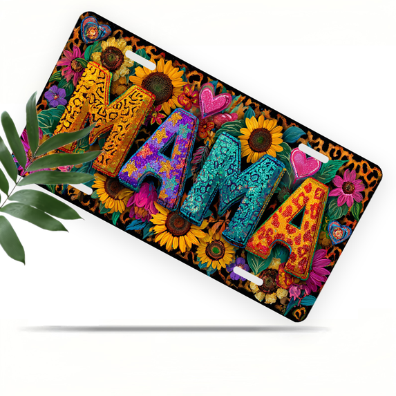 1 Pcs 2D Flat License Plate Covers & Frames, MAMA with Floral For ...