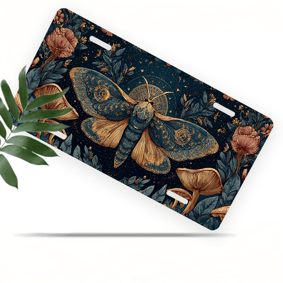 1 Pcs 2D Flat License Plate Covers & Frames, Moth with Floral For ...