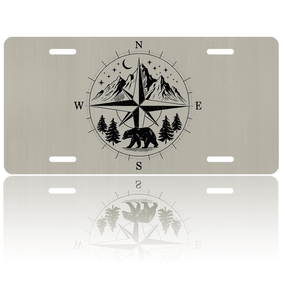 1 Pcs 2D Flat License Plate Covers & Frames, Mountain Bear For ...