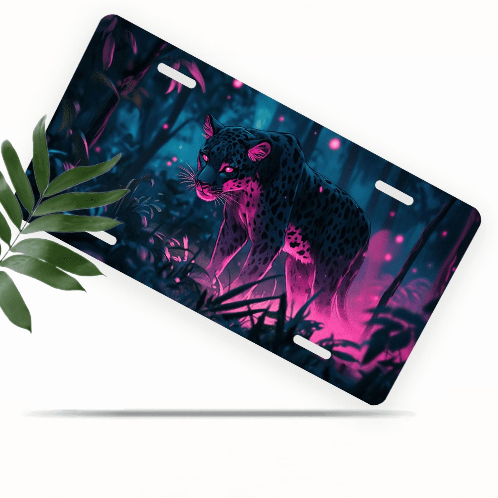 1 Pcs 2D Flat License Plate Covers & Frames, Neon Cheetah For ...