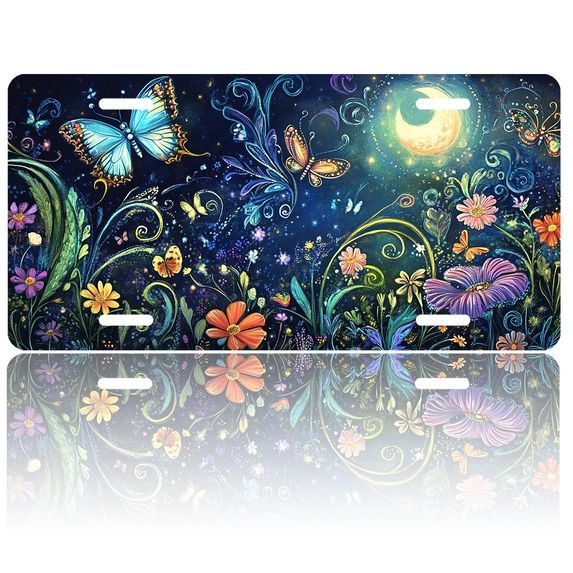 1 Pcs 2D Flat License Plate Covers & Frames, Nighttime Floral For ...