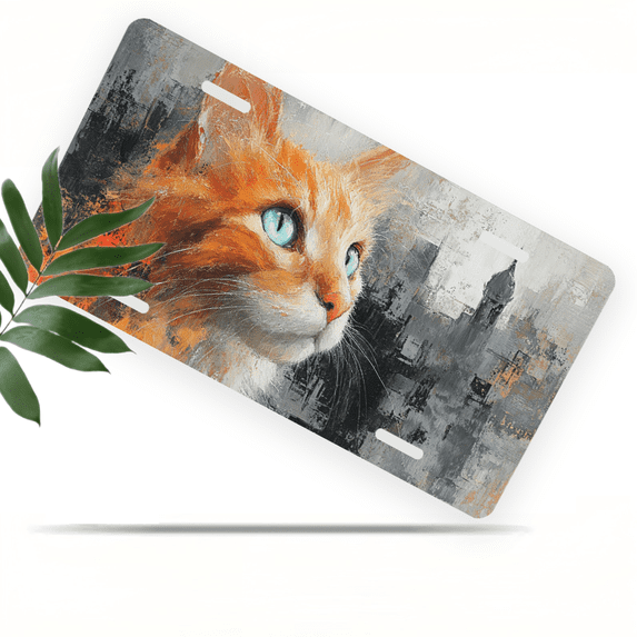 1 Pcs 2D Flat License Plate Covers & Frames, Orange Cat Against For ...