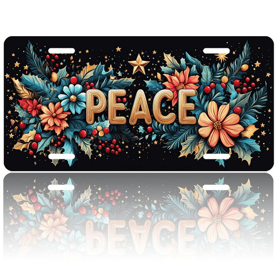 1 Pcs 2D Flat License Plate Covers & Frames, Peace with Flowers For ...