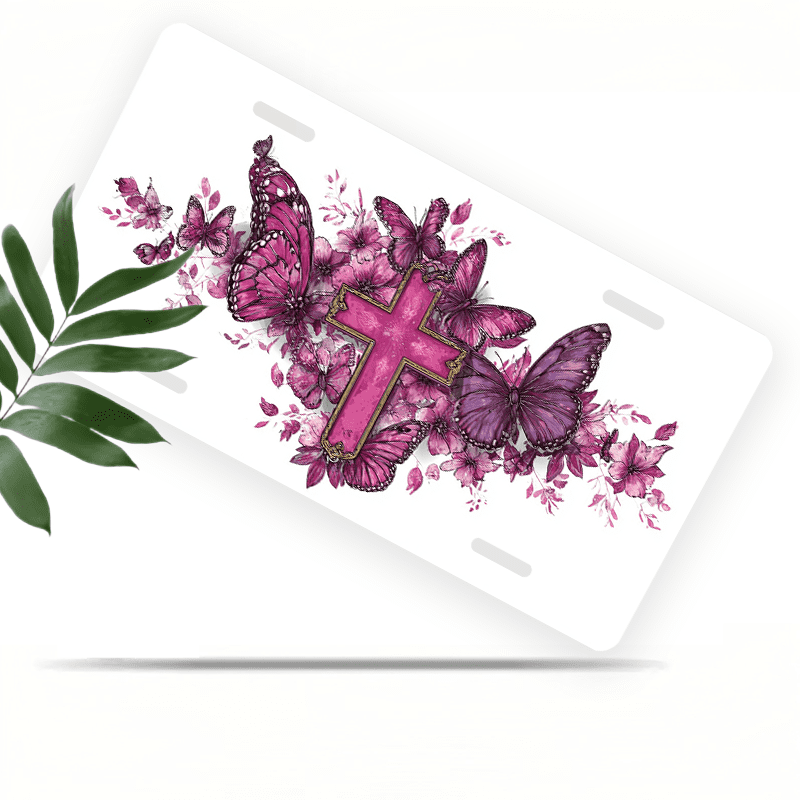 1 Pcs 2D Flat License Plate Covers & Frames, Pink Cross For Decorative ...