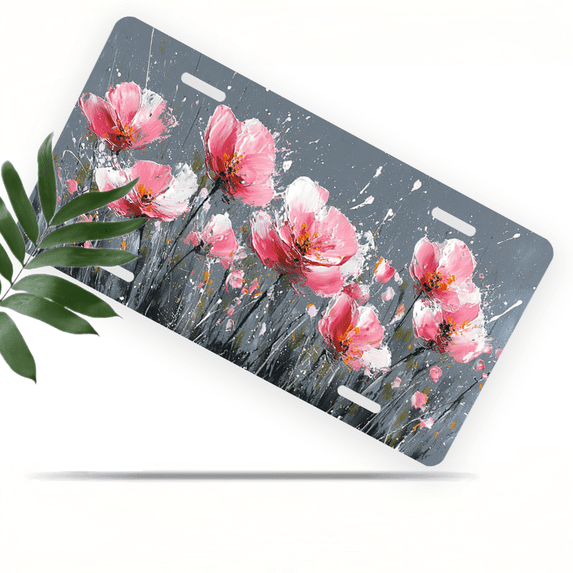 1 Pcs 2D Flat License Plate Covers & Frames, Pink Flowers For ...