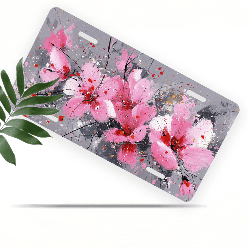 1 Pcs 2D Flat License Plate Covers & Frames, Pink Flowers For ...