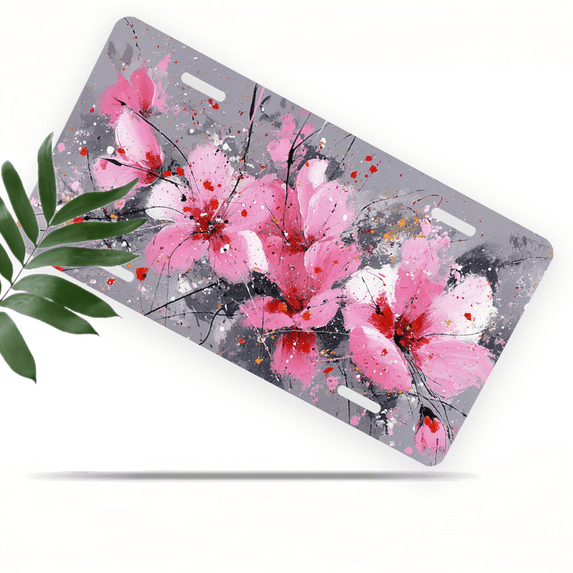 1 Pcs 2D Flat License Plate Covers & Frames, Pink Flowers For ...