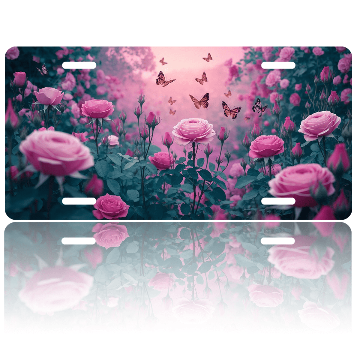 1 Pcs 2D Flat License Plate Covers & Frames, Pink Roses and For ...