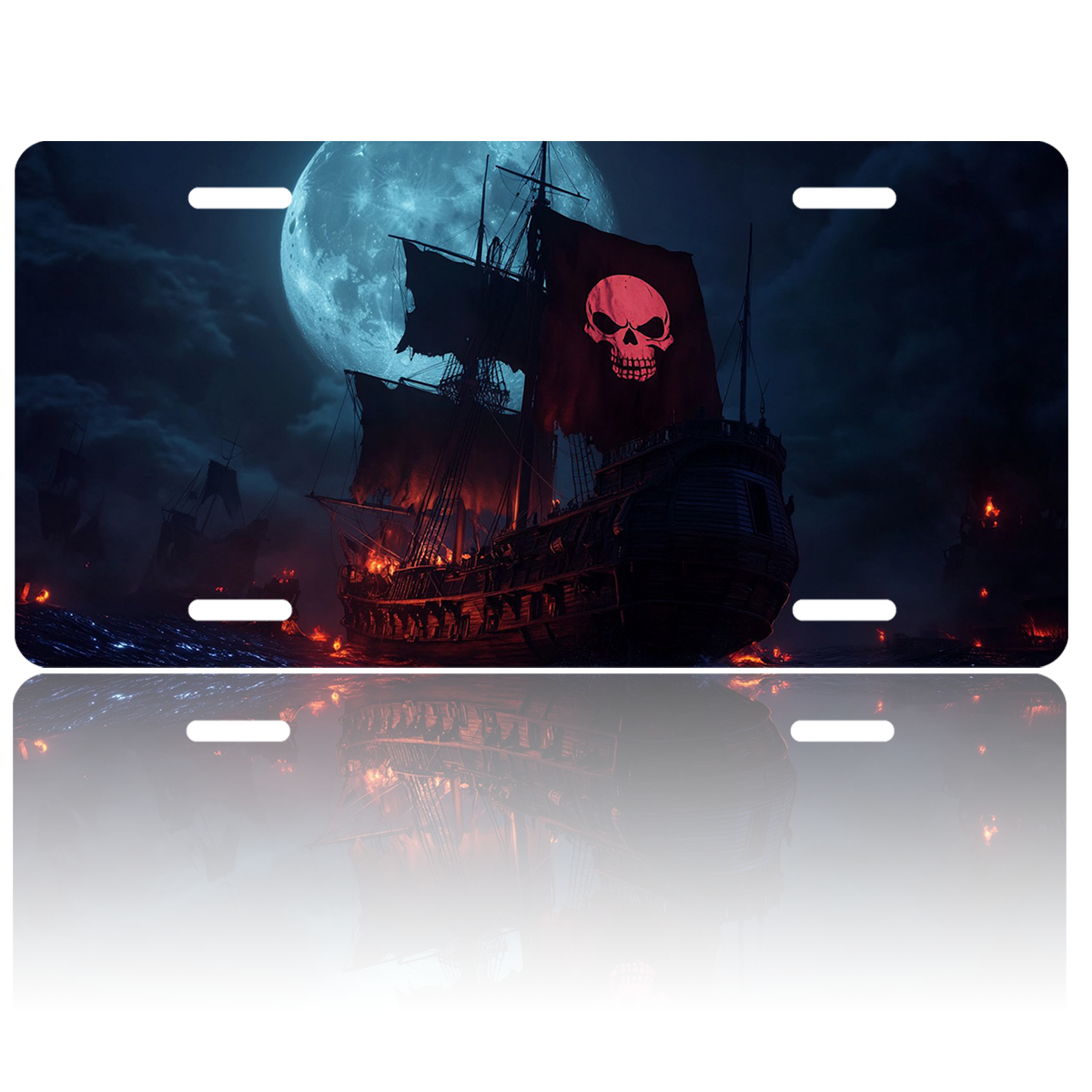 1 Pcs 2D Flat License Plate Covers & Frames, Pirate Ship under Full ...