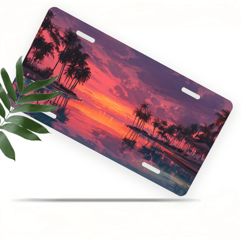1 Pcs 2D Flat License Plate Covers & Frames, Pool at Sunset For ...