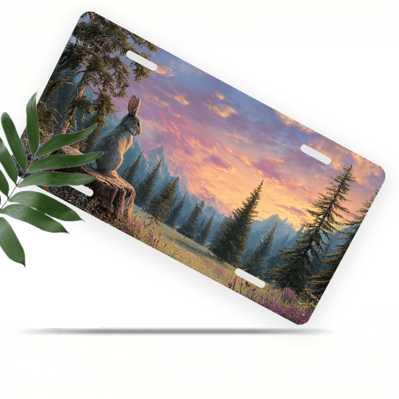 1 Pcs 2D Flat License Plate Covers & Frames, Rabbit at Sunset For ...