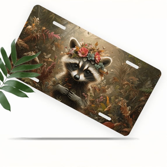 1 Pcs 2D Flat License Plate Covers & Frames, A Raccoon For Decorative ...