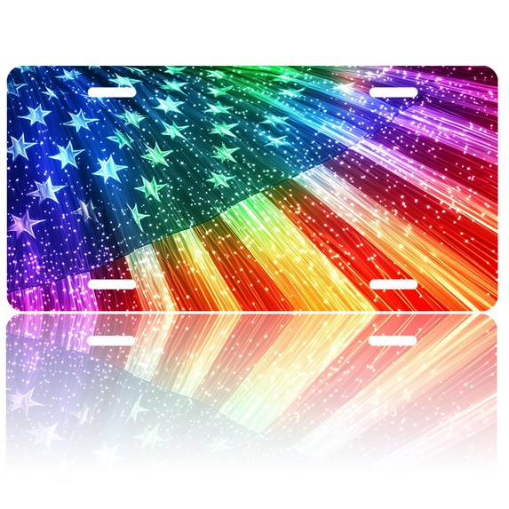 1 Pcs 2D Flat License Plate Covers & Frames, Rainbow American Flag For ...