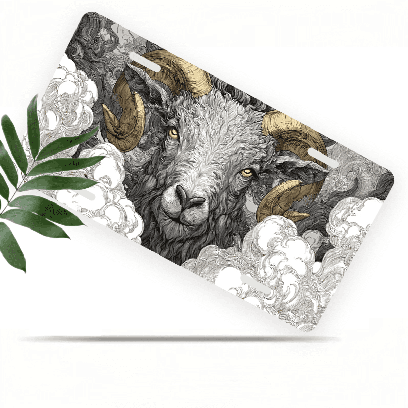 1 Pcs 2D Flat License Plate Covers & Frames, Ram Head Surrounded For ...