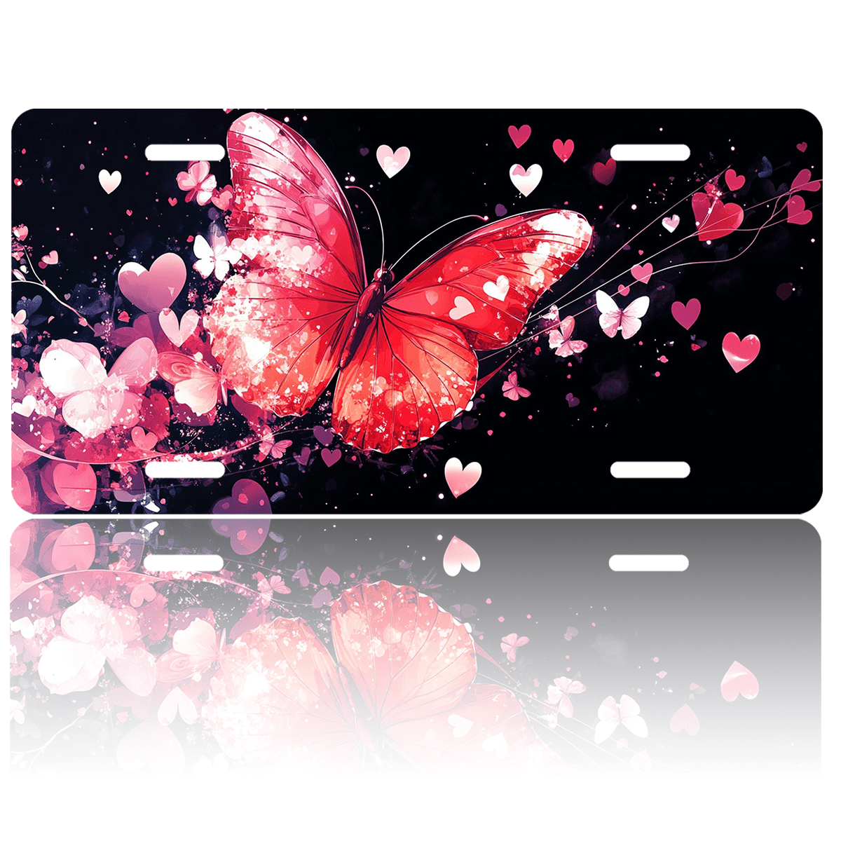 1 Pcs 2D Flat License Plate Covers & Frames, Red Butterfly with Hearts ...
