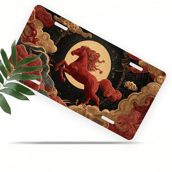 1 Pcs 2D Flat License Plate Covers & Frames, Red Horse in Clouds For ...