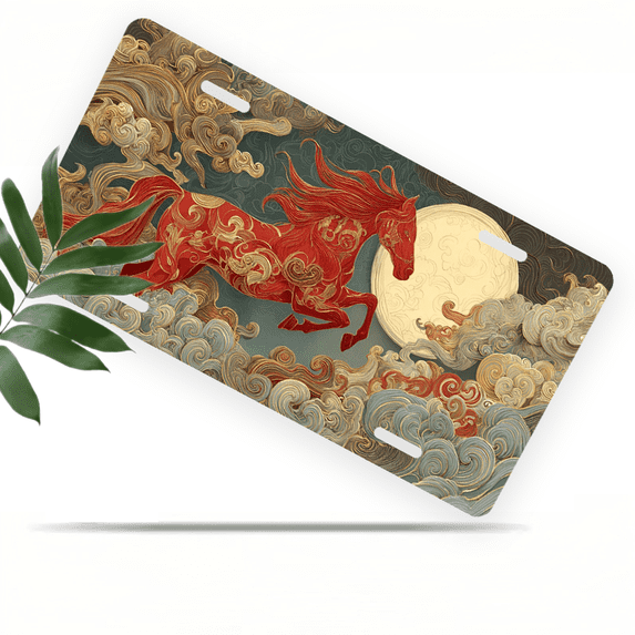 1 Pcs 2D Flat License Plate Covers & Frames, Red Horse For Decorative ...