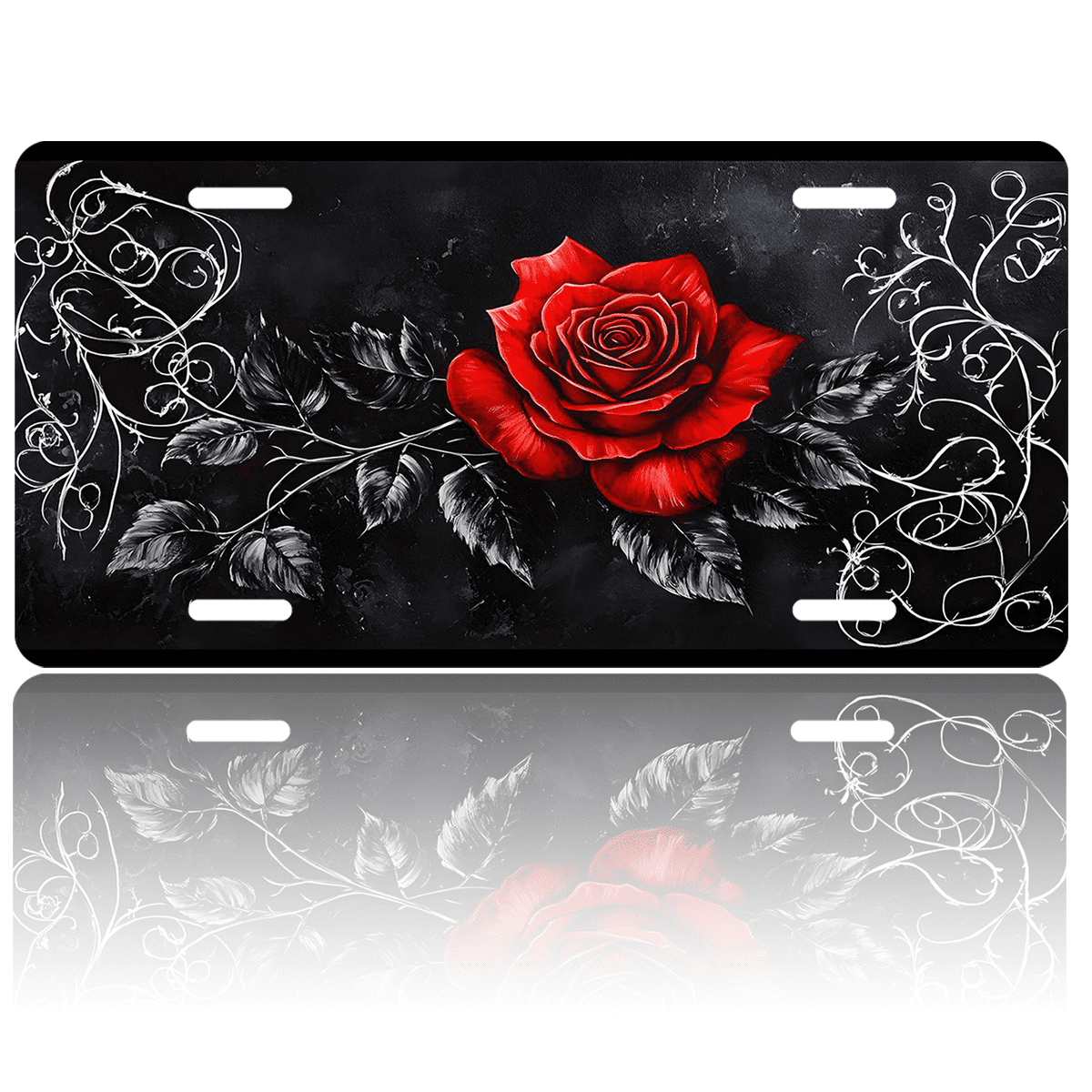 1 Pcs 2D Flat License Plate Covers & Frames, Red Rose on Black For ...