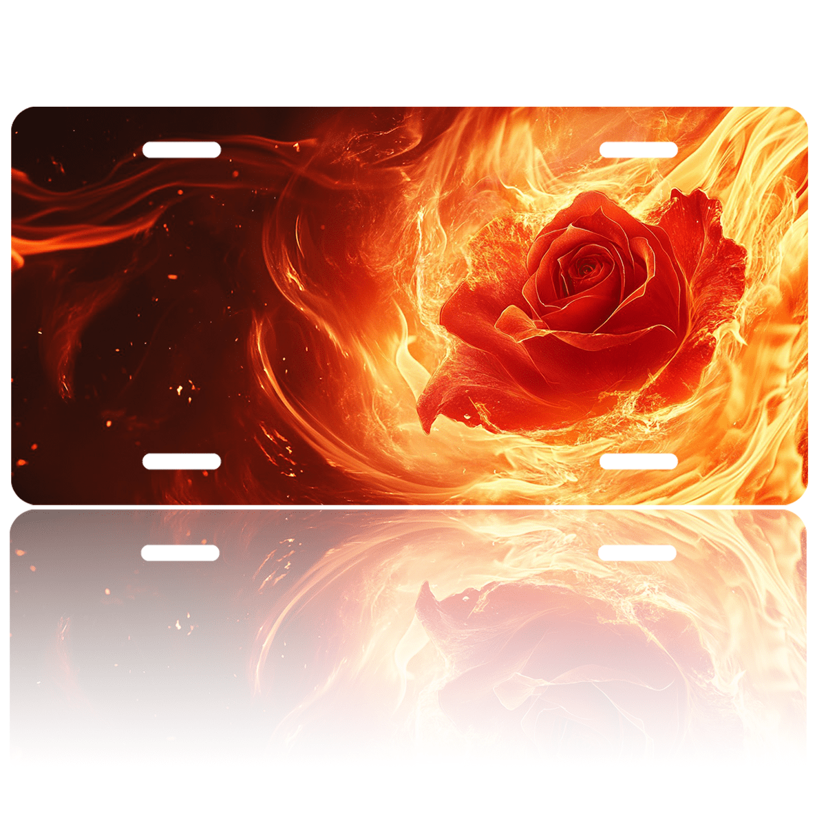 1 Pcs 2D Flat License Plate Covers & Frames, A Rose in Flames For ...