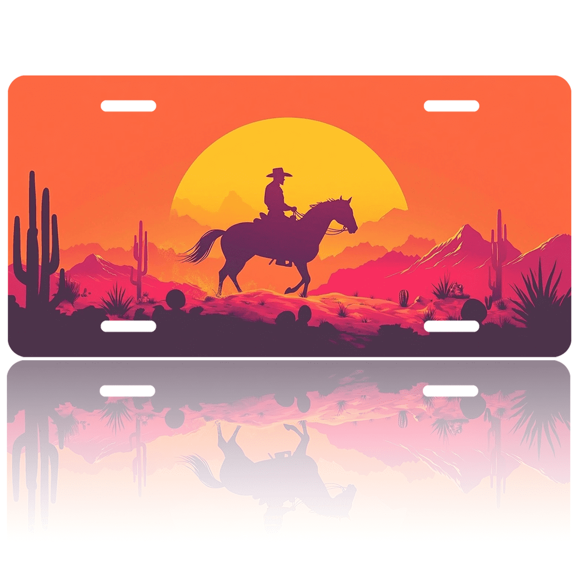 1 Pcs 2D Flat License Plate Covers & Frames, Silhouette of Cowboy ...