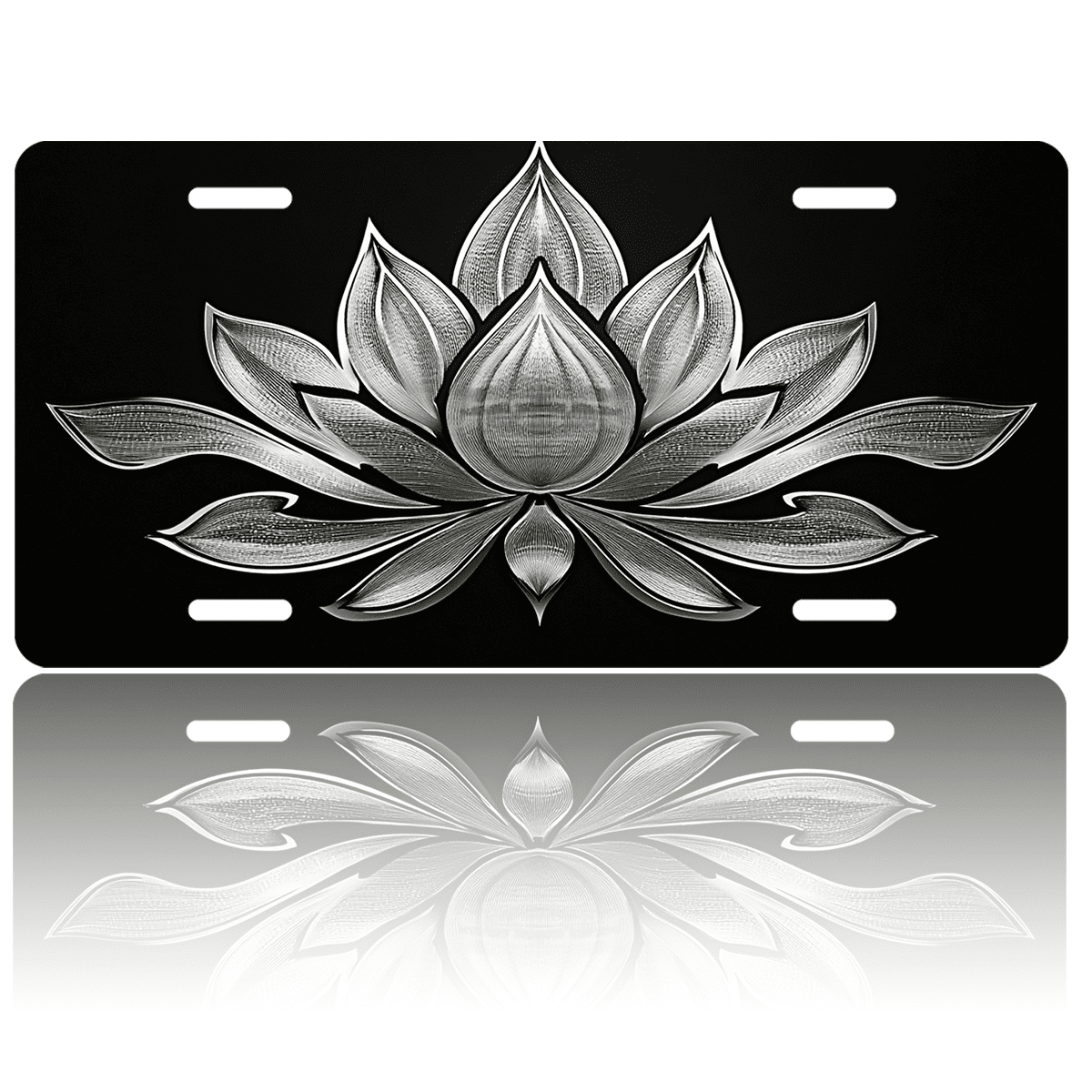 1 Pcs 2D Flat License Plate Covers & Frames, Silver Lotus For ...