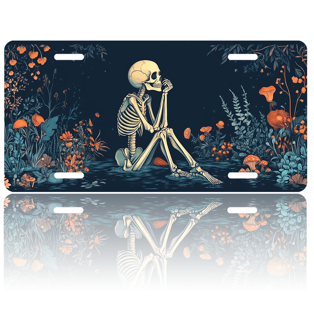 1 Pcs 2D Flat License Plate Covers & Frames, Skeleton in a Floral Scene ...