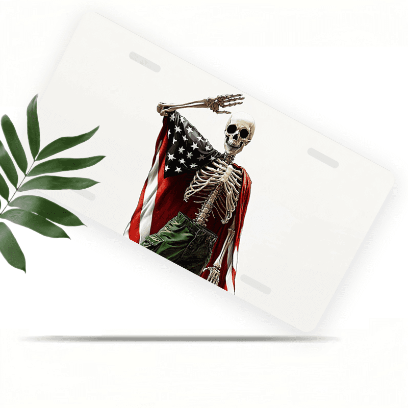 1 Pcs 2D Flat License Plate Covers & Frames, Skeleton Saluting For ...