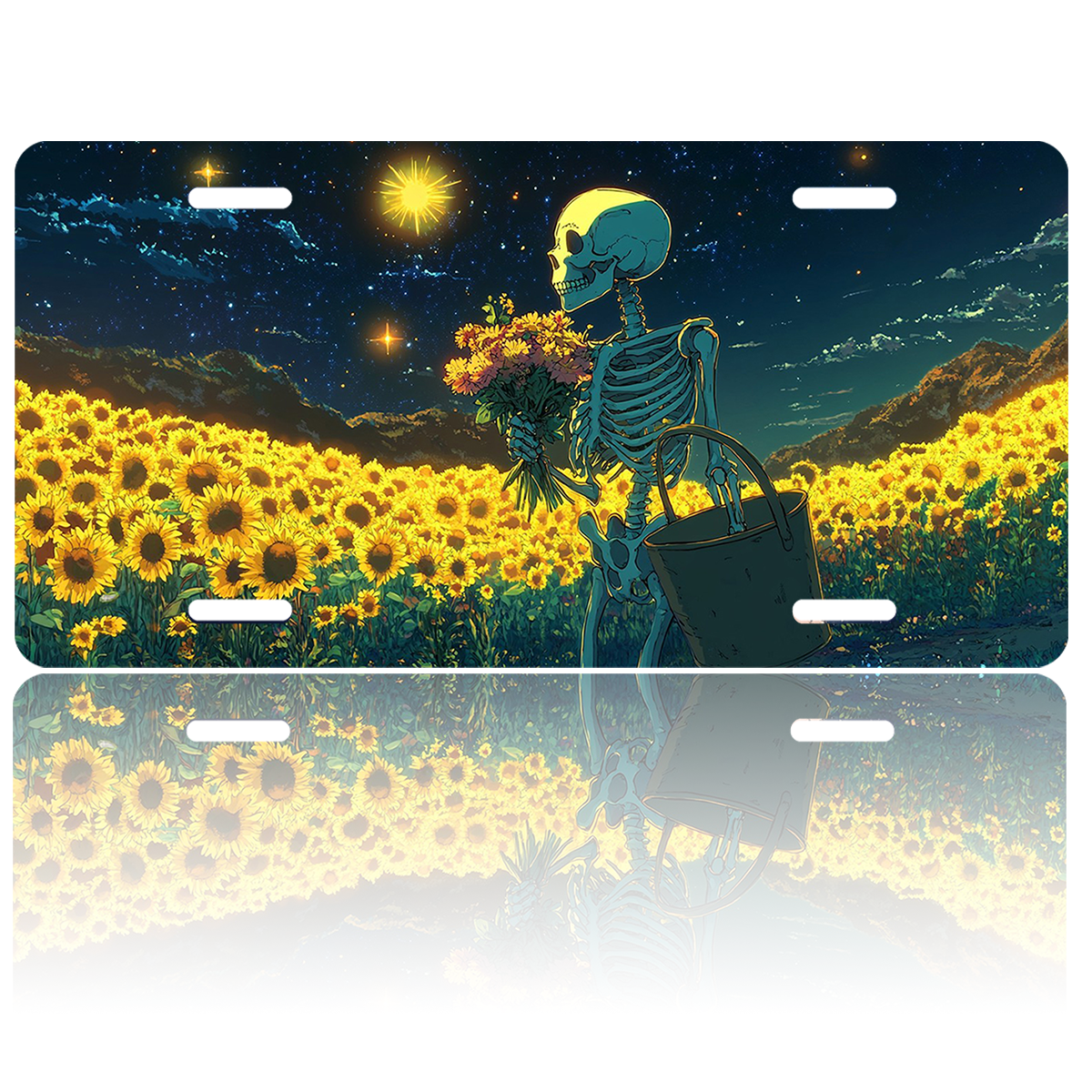 1 Pcs 2D Flat License Plate Covers & Frames, Skeleton in Sunflower ...
