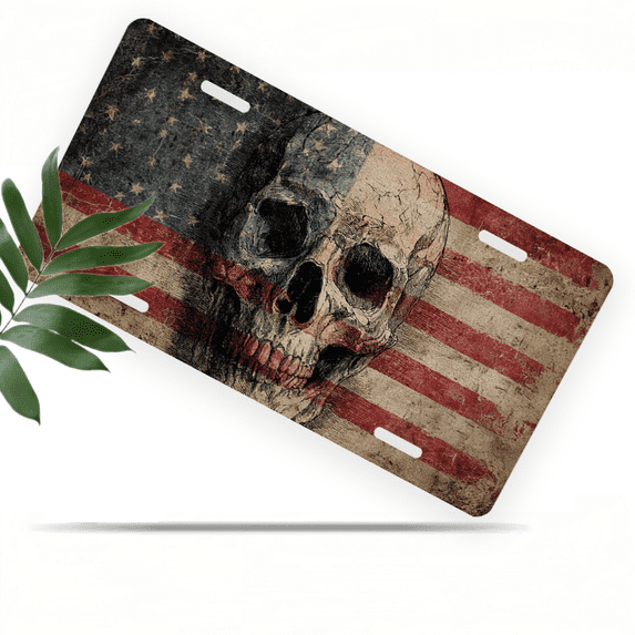 1 Pcs 2D Flat License Plate Covers & Frames, Skull and American For ...