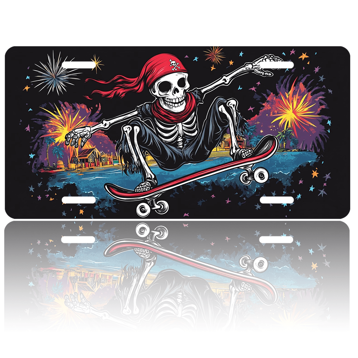 1 Pcs 2D Flat License Plate Covers & Frames, Skull Skateboarding For ...
