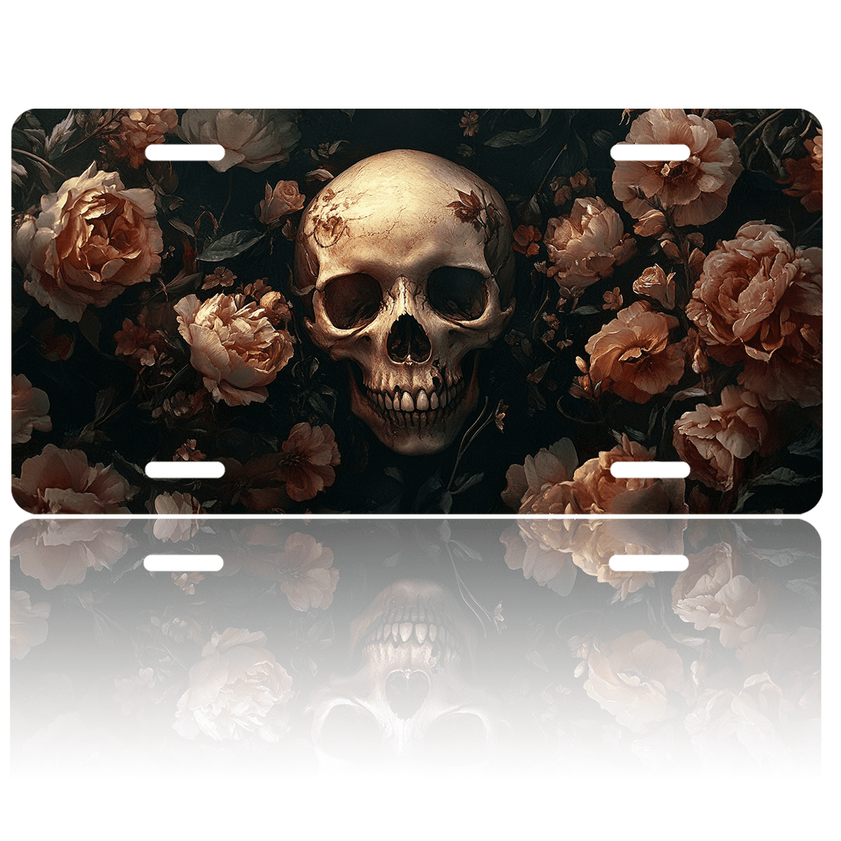 1 Pcs 2D Flat License Plate Covers & Frames, Skull Surrounded by ...