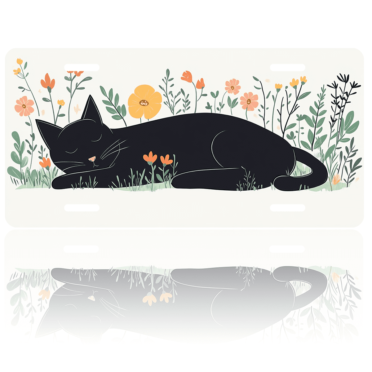 1 Pcs 2D Flat License Plate Covers & Frames, Sleeping Black Cat For ...