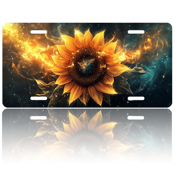 1 Pcs 2D Flat License Plate Covers & Frames, Sunflower in Cosmic For ...
