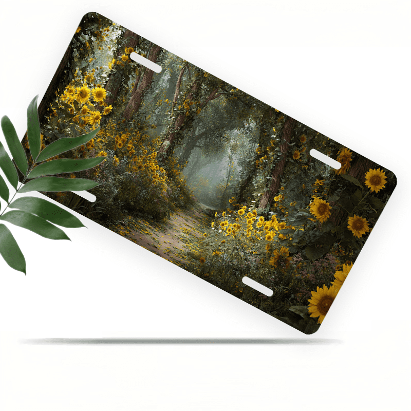 1 Pcs 2D Flat License Plate Covers & Frames, Sunflower Forest For ...