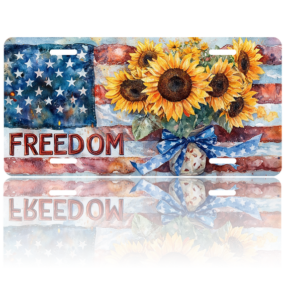 1 Pcs 2D Flat License Plate Covers & Frames, Sunflowers and American ...