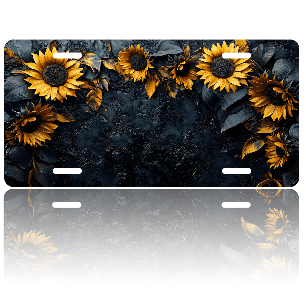 1 Pcs 2D Flat License Plate Covers & Frames, Sunflowers on Dark For ...
