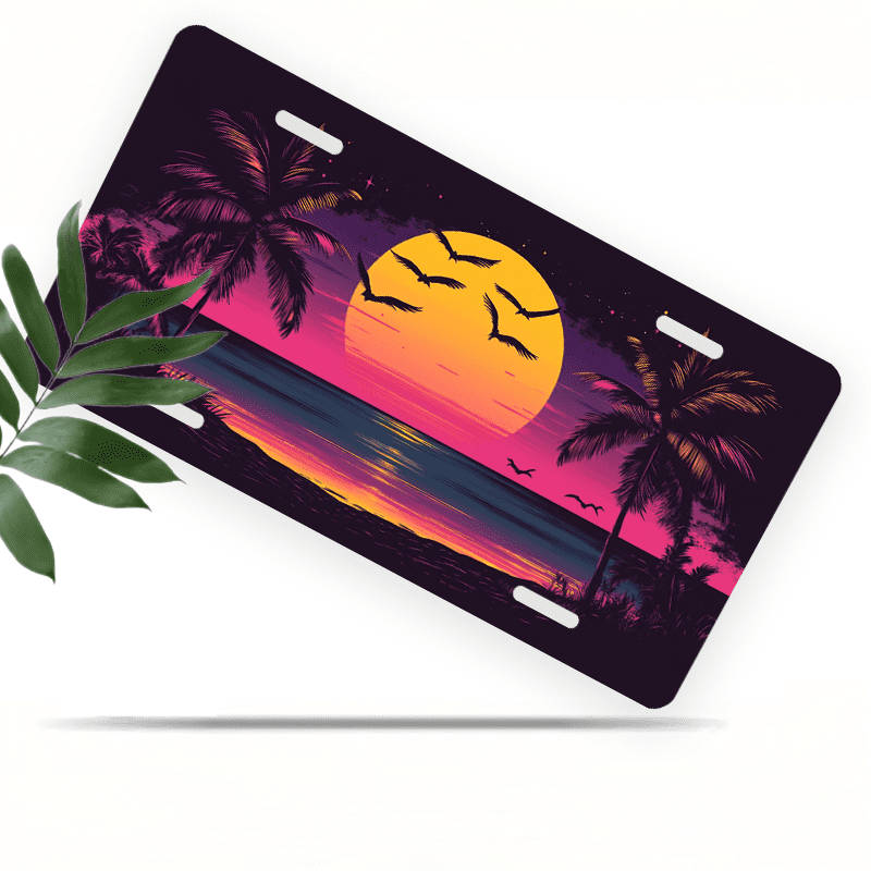 1 Pcs 2D Flat License Plate Covers & Frames, Sunset at the Beach For ...